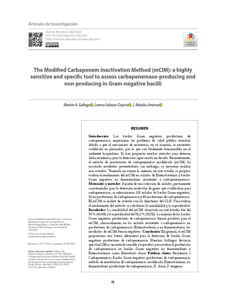 The Modified Carbapenem Inactivation Method (mCIM) A Highly Sensitive ...