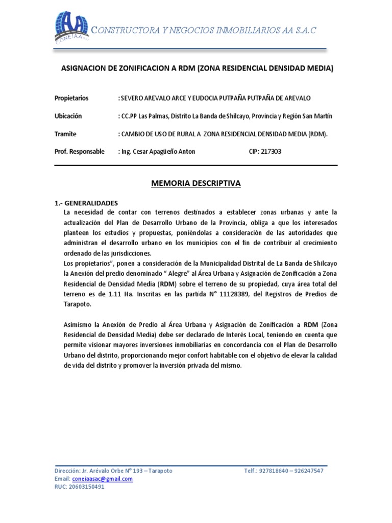 modelo de Memoria-Descriptiva-Cambio-de-Uso - copia | PDF ...