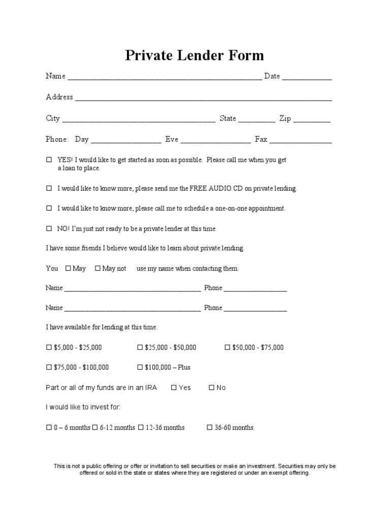 Private Lender Application Form | PDF