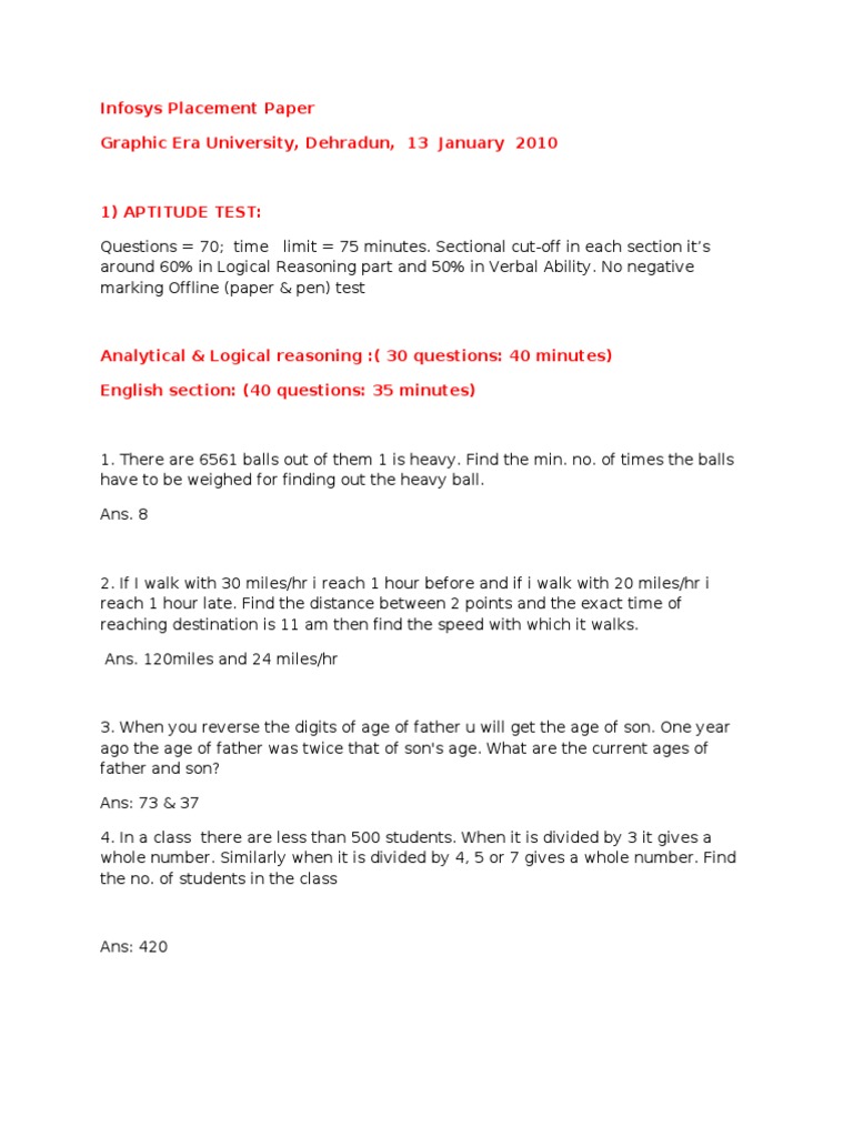 (WWW - Entrance-Exam - Net) - Infosys Placement Sample Paper 1 | PDF