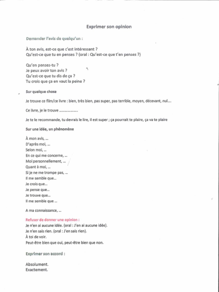 Exprimer son opinion | PDF