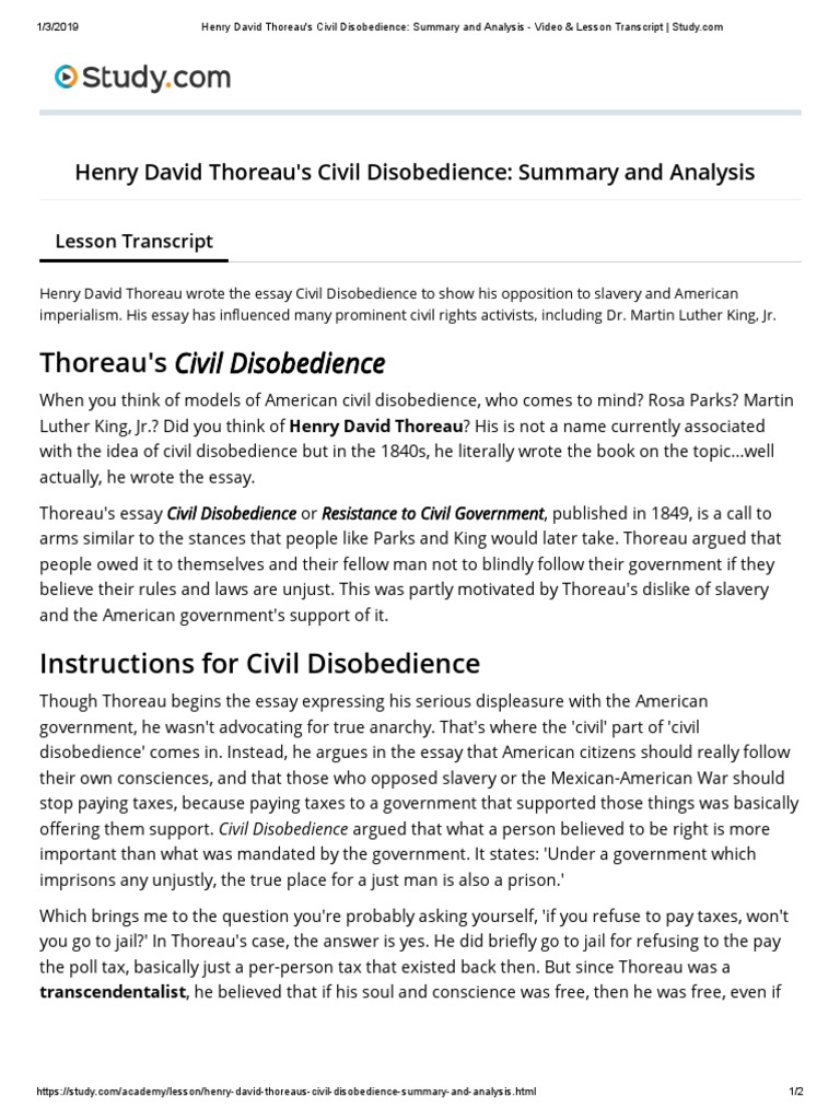 Civil Disobedience for Students | PDF | Civil Disobedience (Thoreau ...