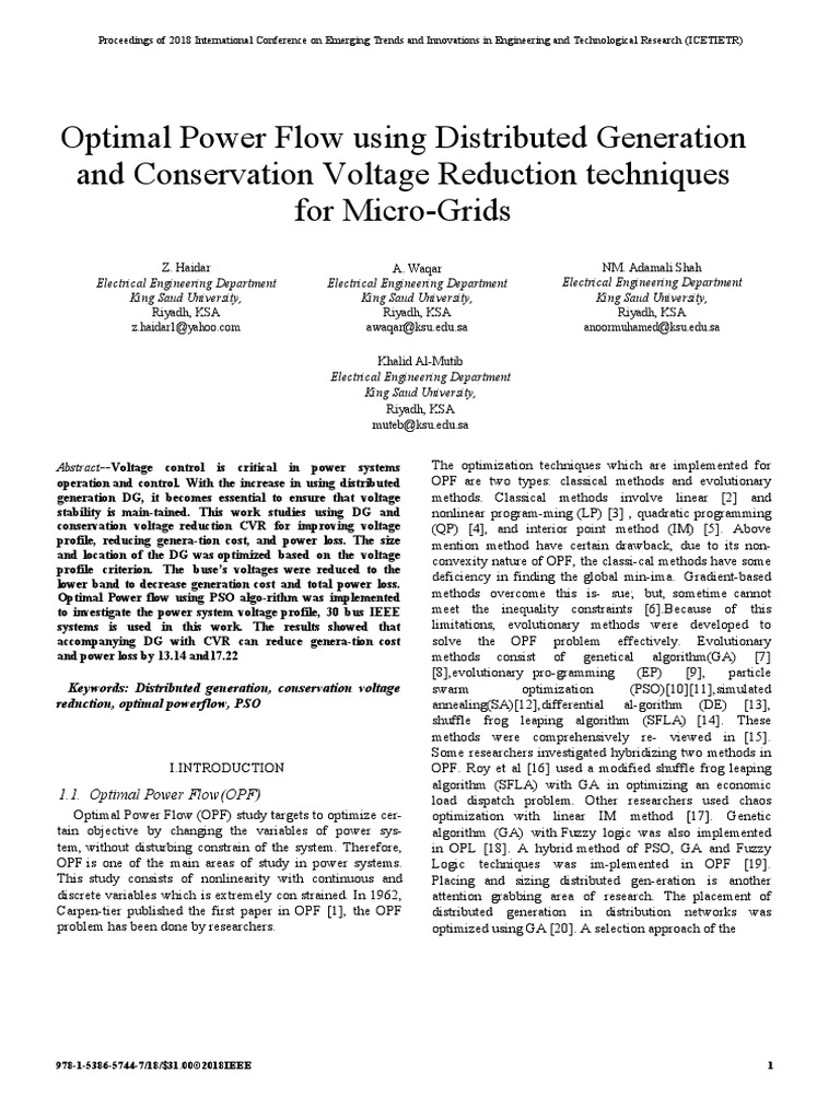 Optimal Power Flow Using Distributed Generation Pdf Mathematical Optimization Distributed