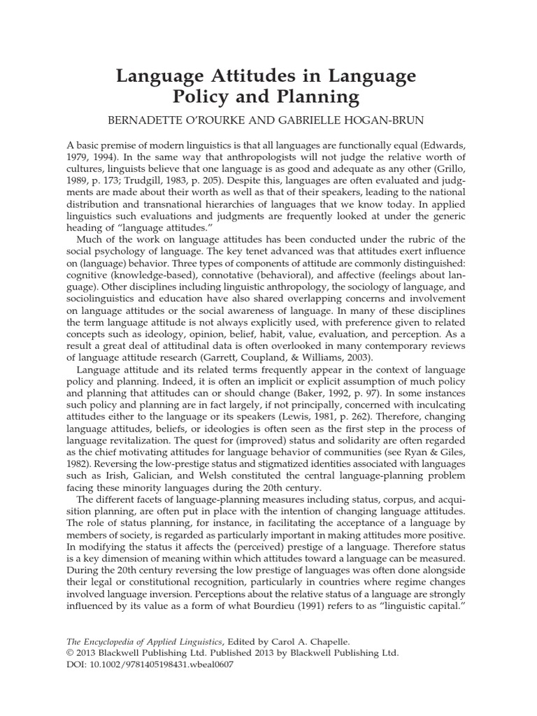 Language Attitudes in Language Policy An | PDF | Attitude (Psychology) | Linguistics