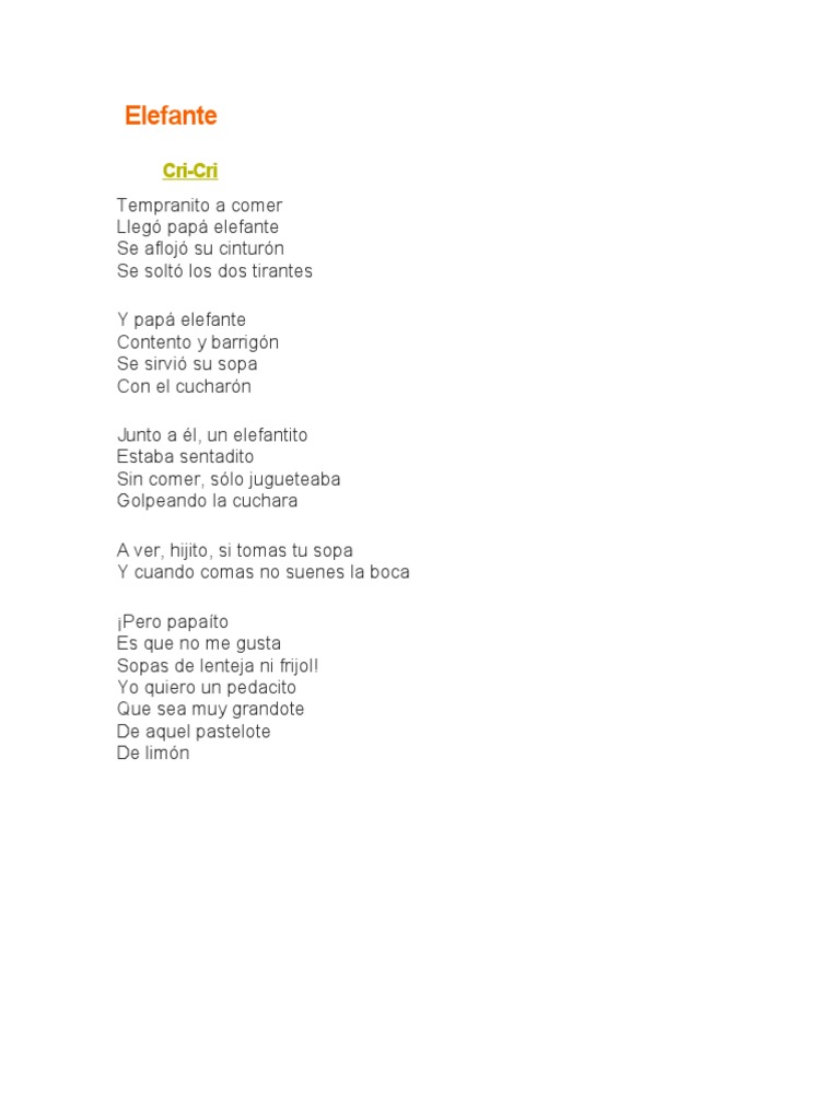 Papá Elefante: Canción Infantil | PDF