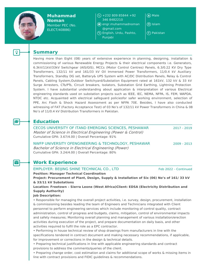 CV Mohd Noman | PDF | Electrical Substation | Electric Power Transmission
