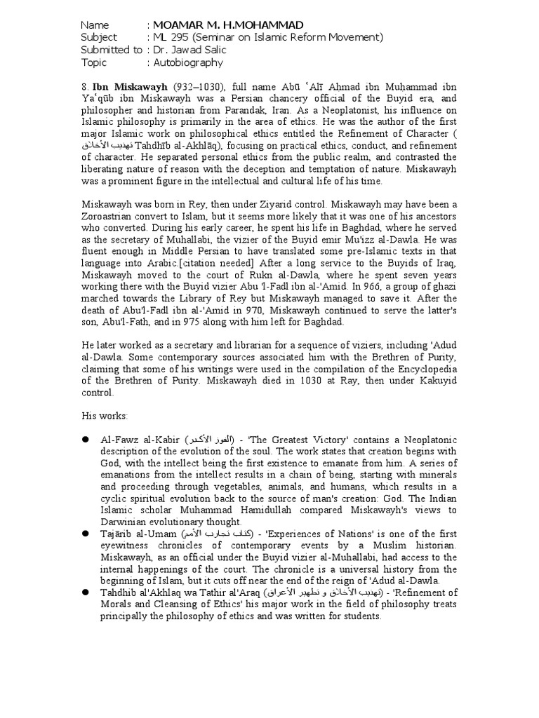 Ibn Miskawayh - Moamar M. H.mohammad | PDF