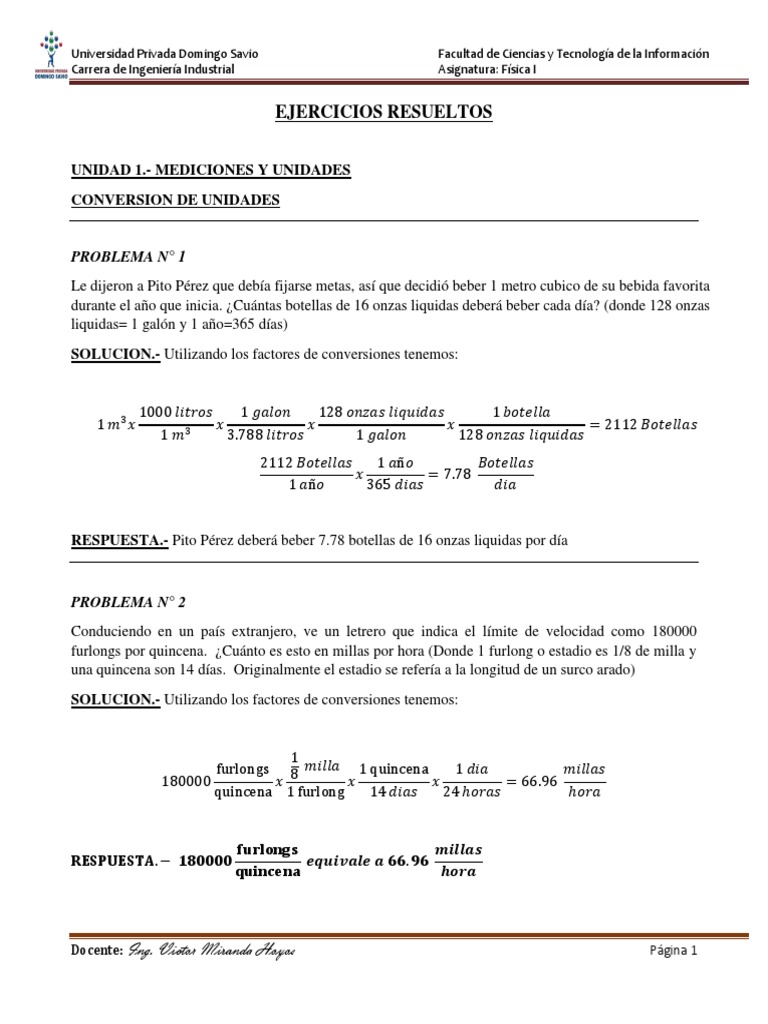 Ejercicios Resueltos-Mediciones y Unidades | PDF