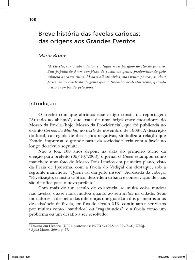 Breve Historia Das Favelas Cariocas Das | PDF | Favela | Rio de Janeiro