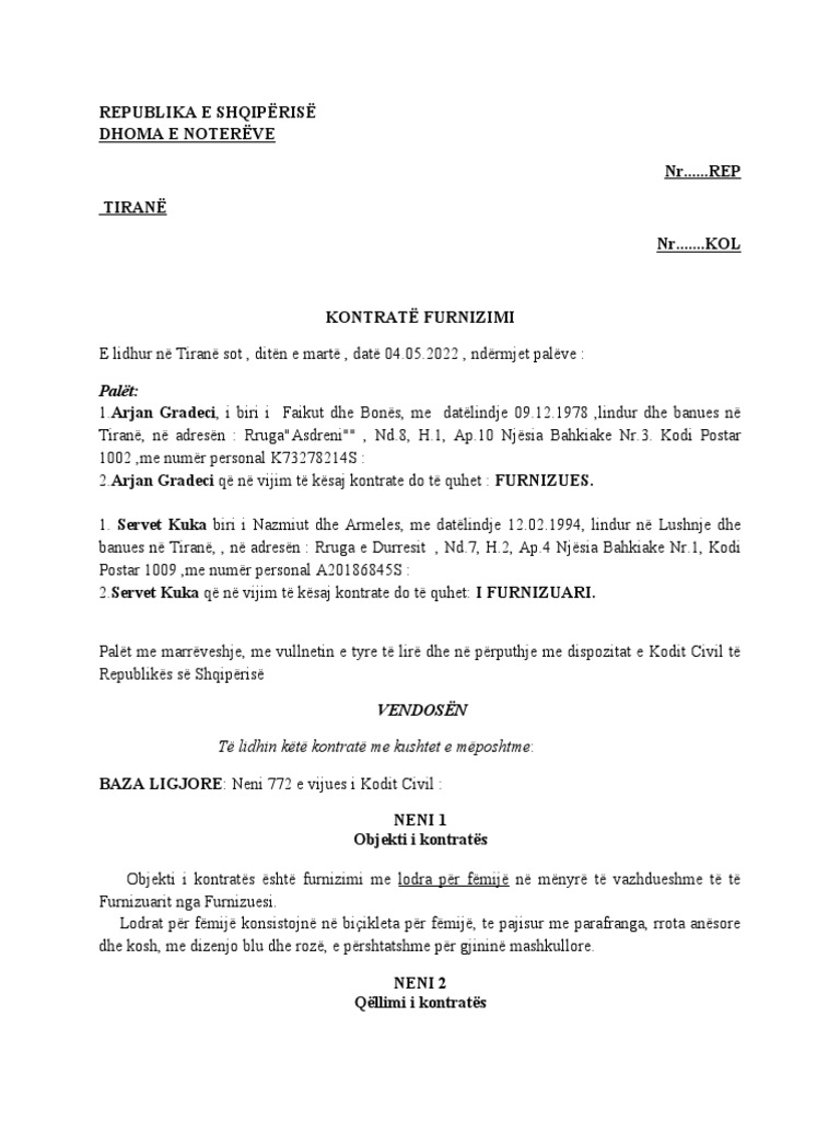 Kontratë-Furnizimi. (Kontratat) | PDF