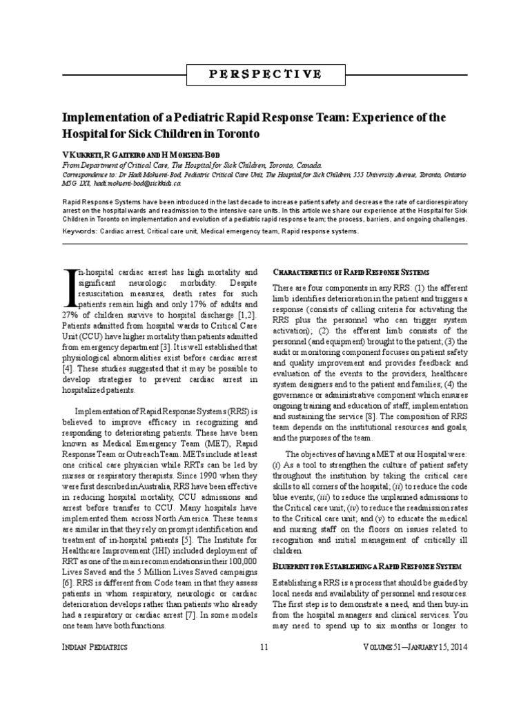 Rapid Response Team HSC Toronto Outreach Paediatric Critical Care | PDF ...