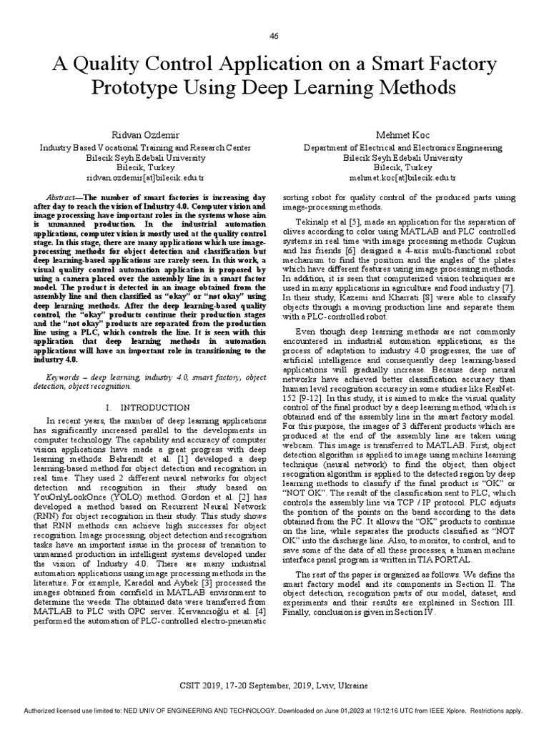 A Quality Control Application On A Smart Factory Prototype Using Deep Learning Methods | PDF ...