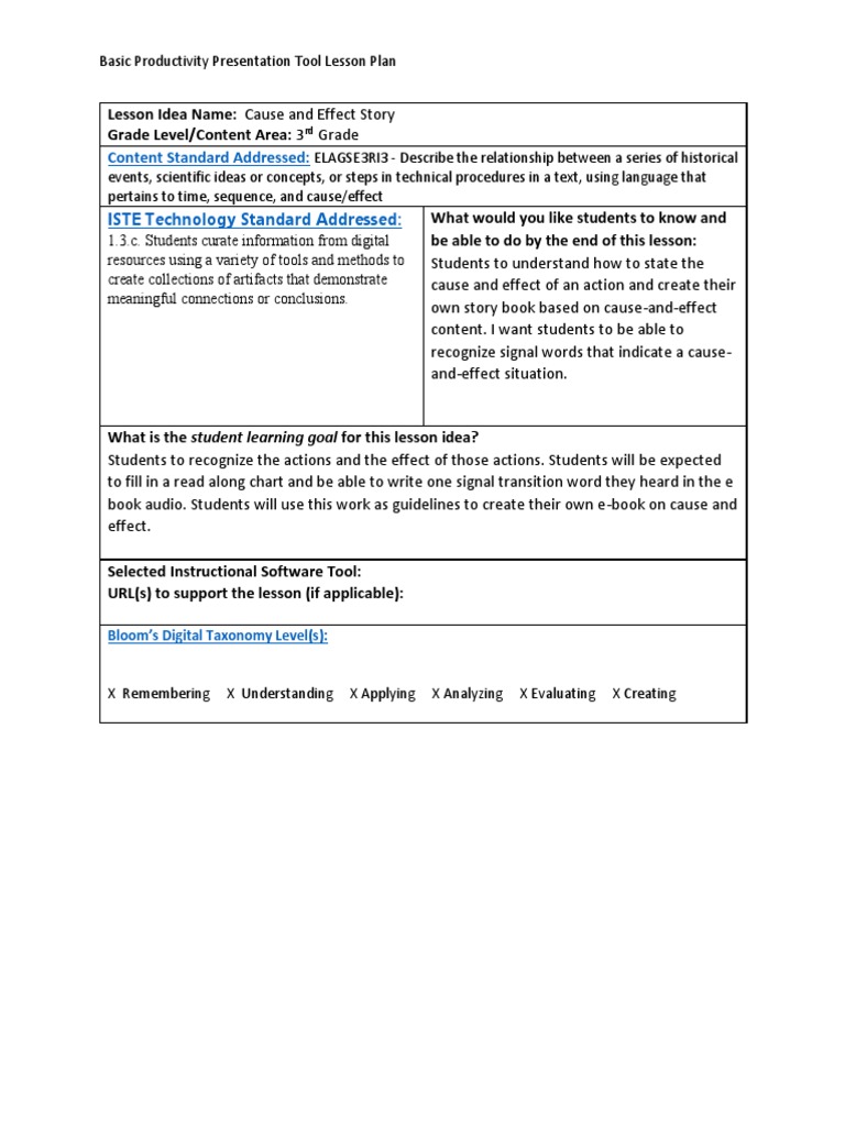 Cause and Effect Story Lesson Plan | PDF | Lesson Plan | Learning
