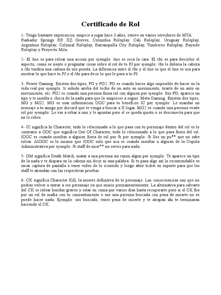 Certificado de Rol | PDF