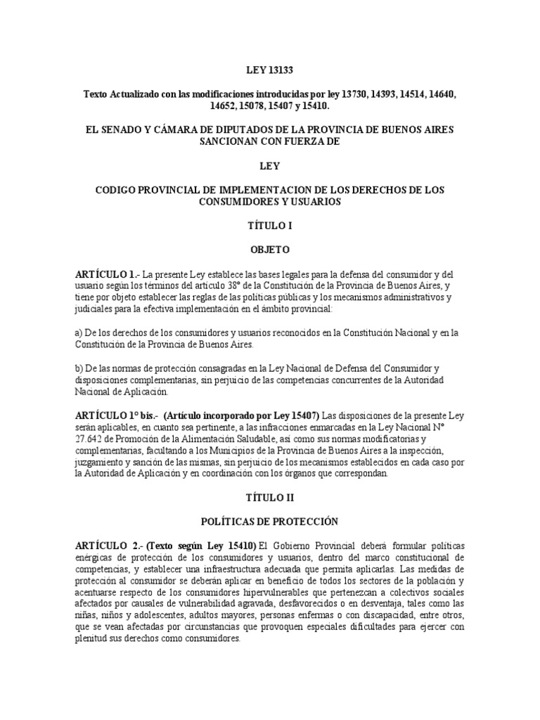 Ley 13133 | PDF | Protección al Consumidor | Los consumidores
