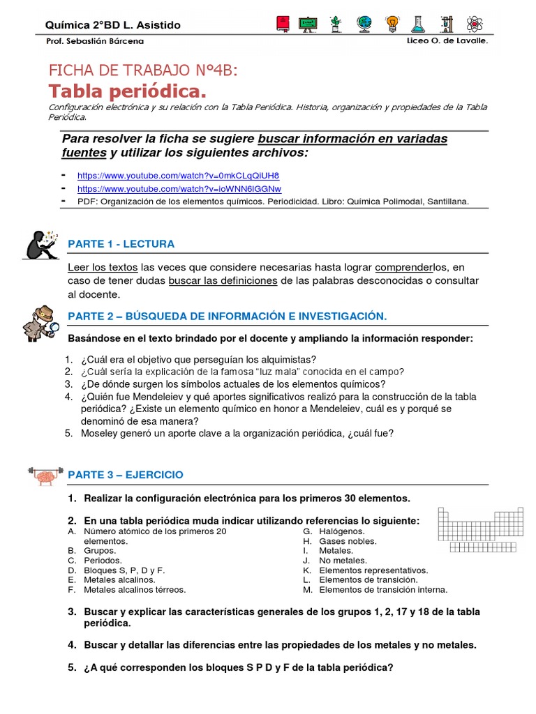Hoja De Trabajo Sobre Cómo Leer La Tabla Periódica Tabla Periódica
