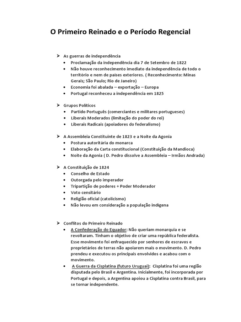 O Primeiro Reinado e o Período Regencial | PDF | Brasil | Governo