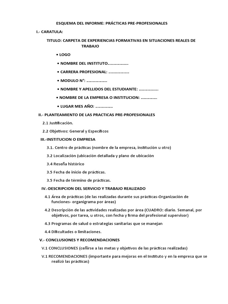 Esquema Del Informe Practicas Pre Profesionales | PDF