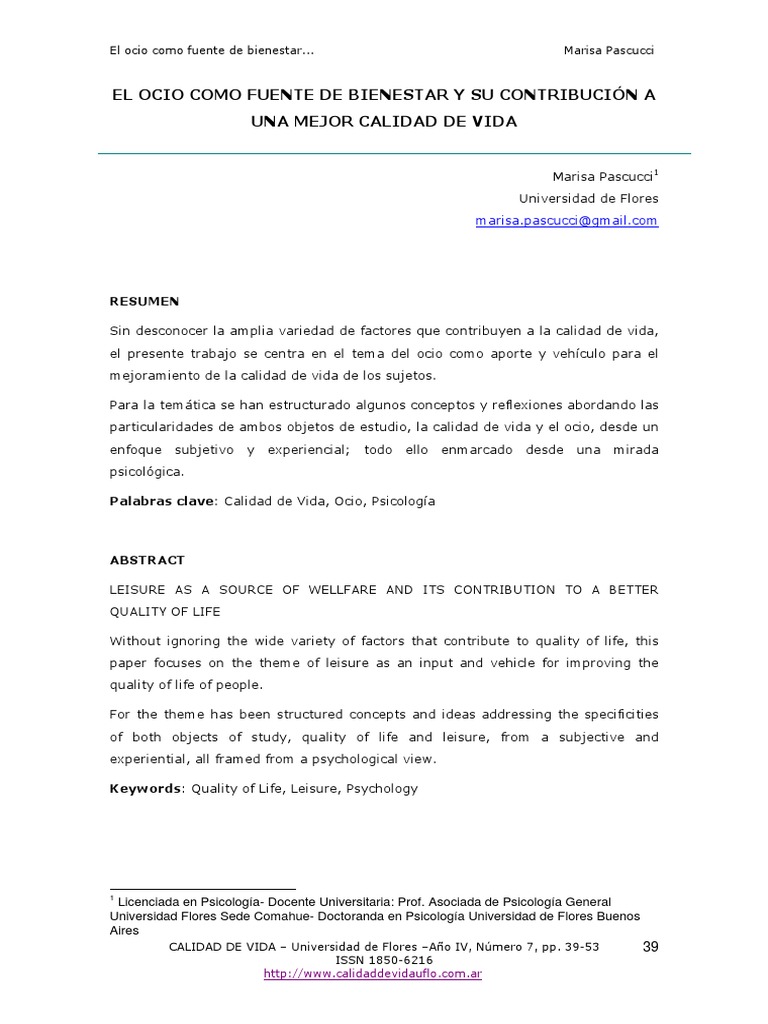 Ocio y bienestar en la calidad de vida | PDF | Bienestar | Sicología