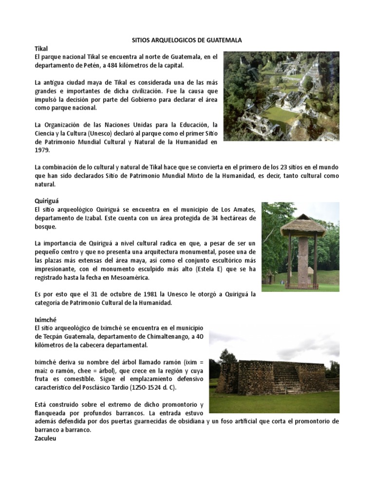 Sitios Arquelogicos de Guatemala | PDF