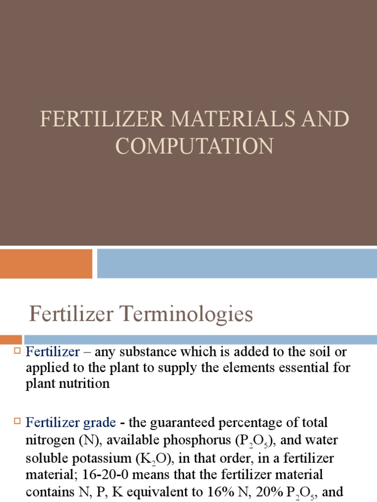 FERTILIZER Materials & Computation | PDF | Fertilizer | Potassium Chloride