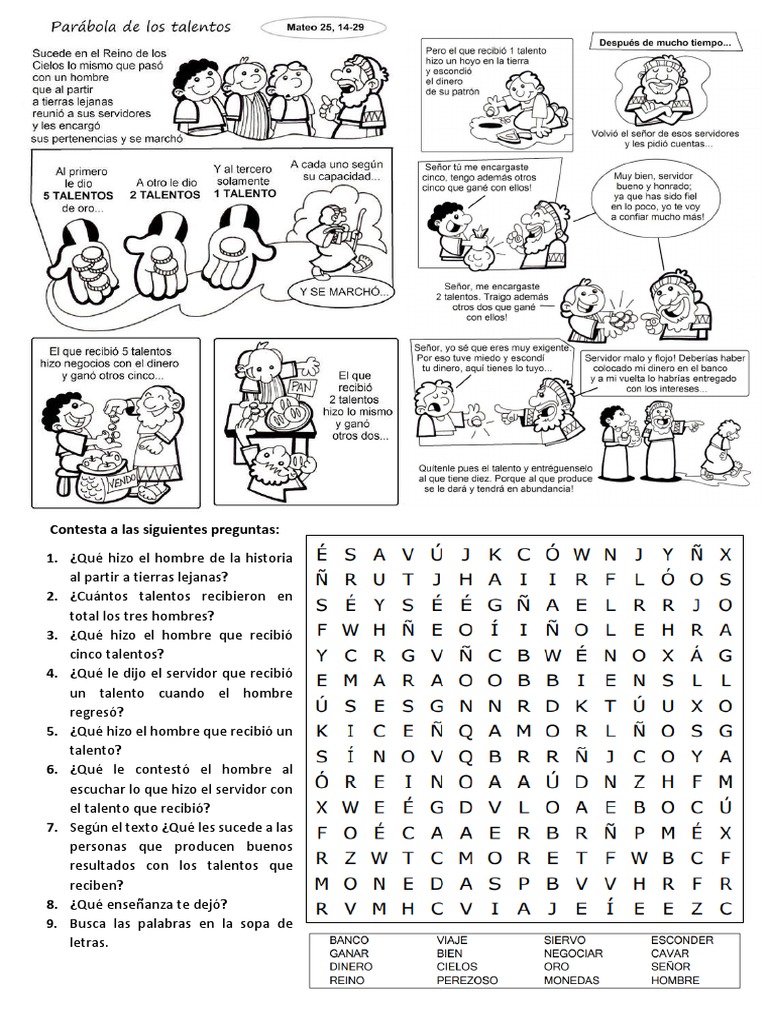 Actividades sobre la Parábola de los Talentos | PDF | Estudios de ...