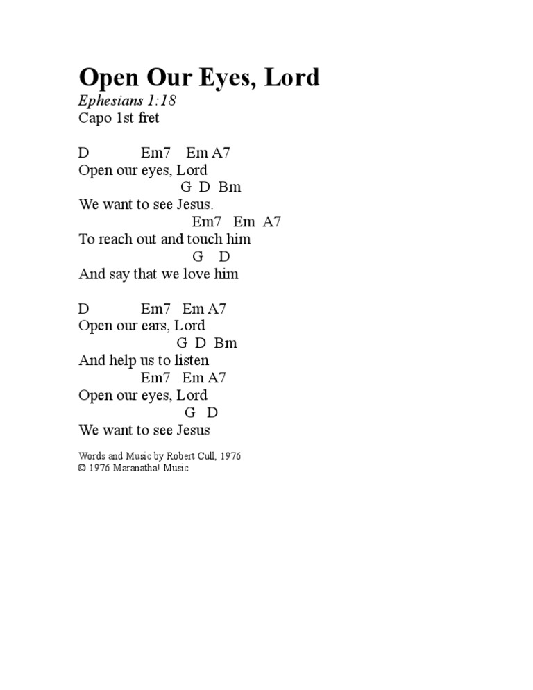 Open Our Eyes, Lord in D | PDF | Language Arts & Discipline