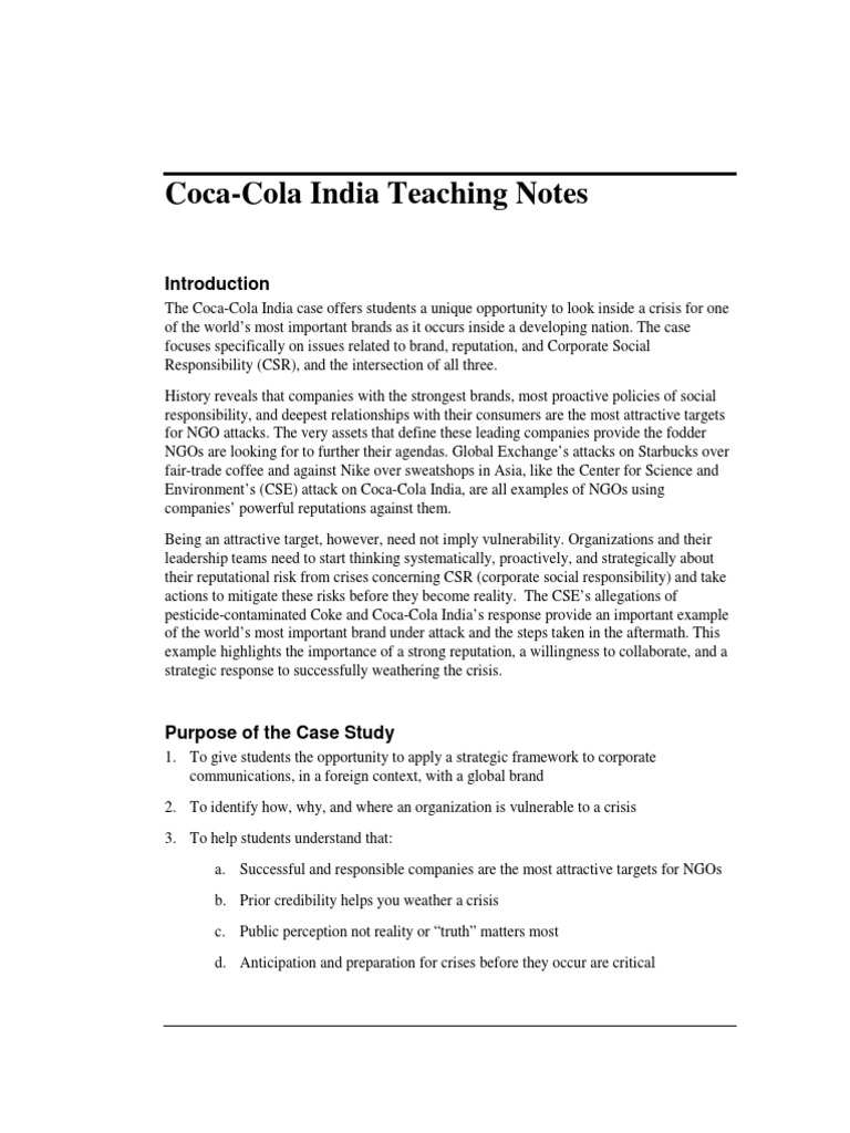 Coke India Teaching Note | PDF | Business | Finance & Money Management