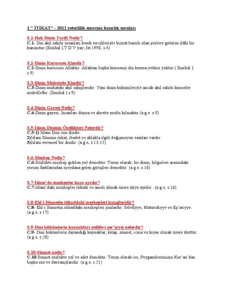 İtikat Soruları 120 Adet | PDF