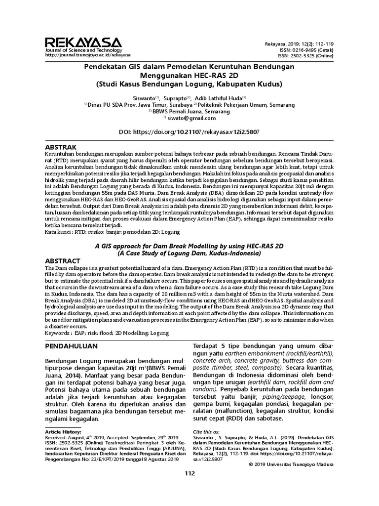 Jurnal - Pendekatan GIS Dalam Pemodelan Keruntuhan Bendungan Menggunakan HEC-RAS 2D | PDF