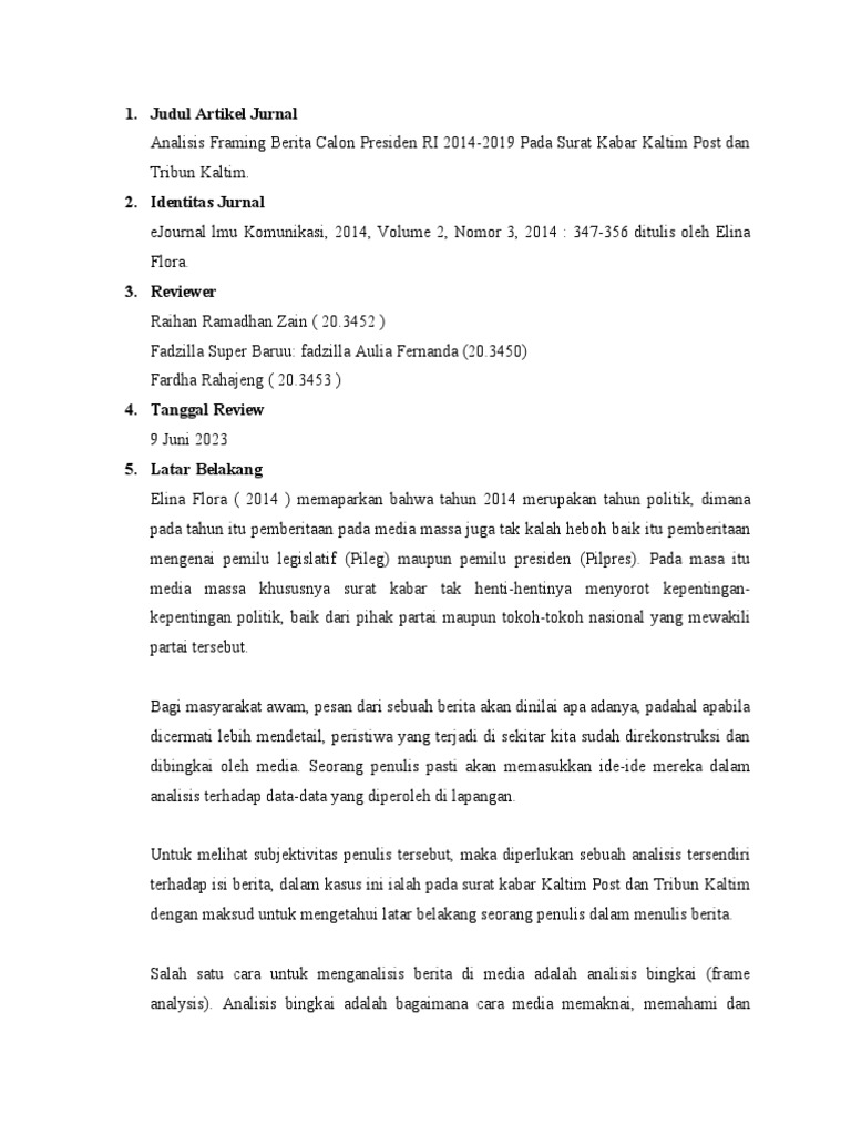 Review Jurnal Analisis Framing Zhongdang Pan Dan Gerald M. Kosicki ...