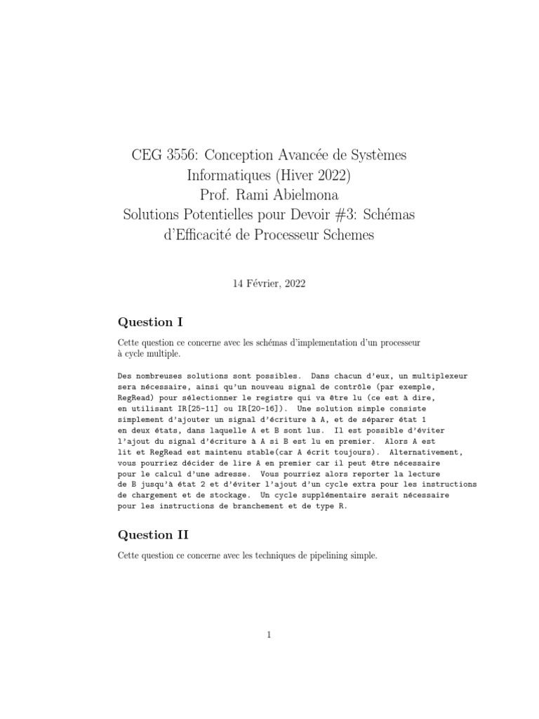 Ceg 3556 Devoir 3 Solutions | PDF | Électronique numérique | Informatique