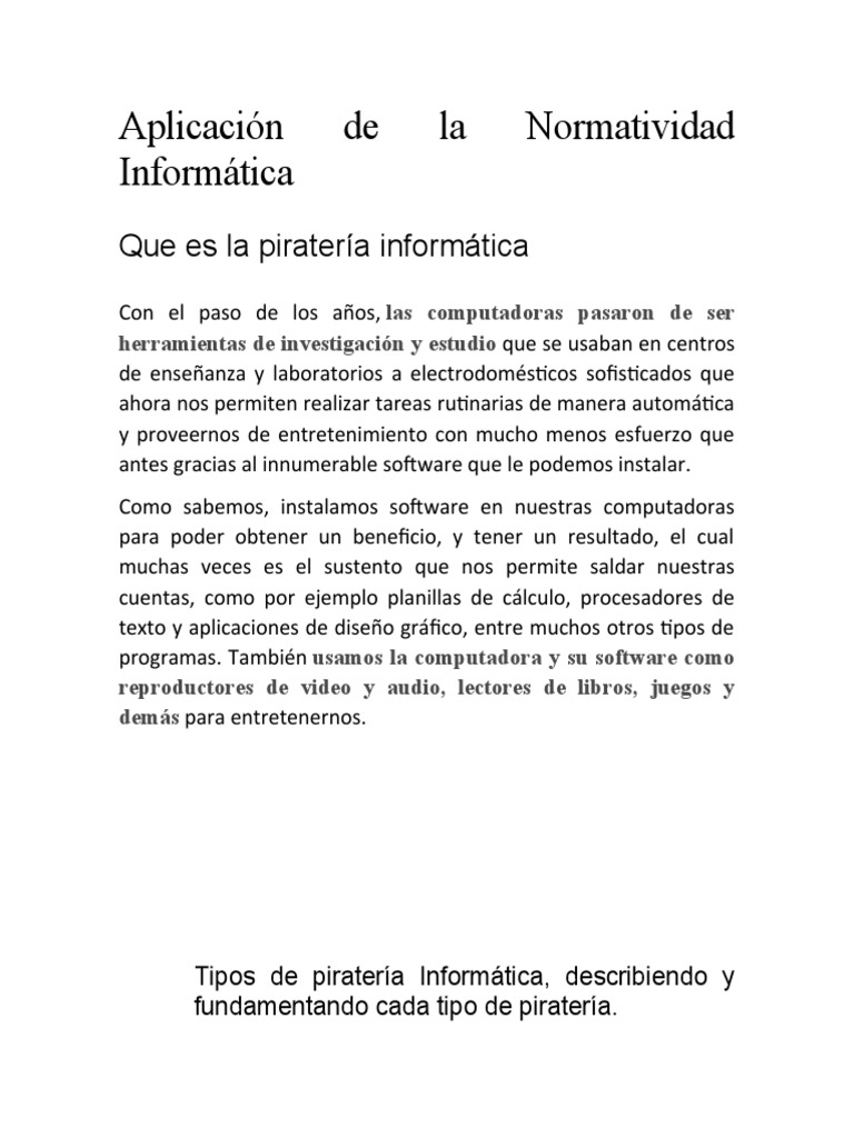 Aplicación de La Normatividad Informática Jorge Ivan | PDF | Software ...