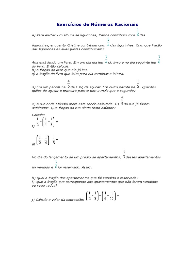 Exercícios de Números Racionais | PDF
