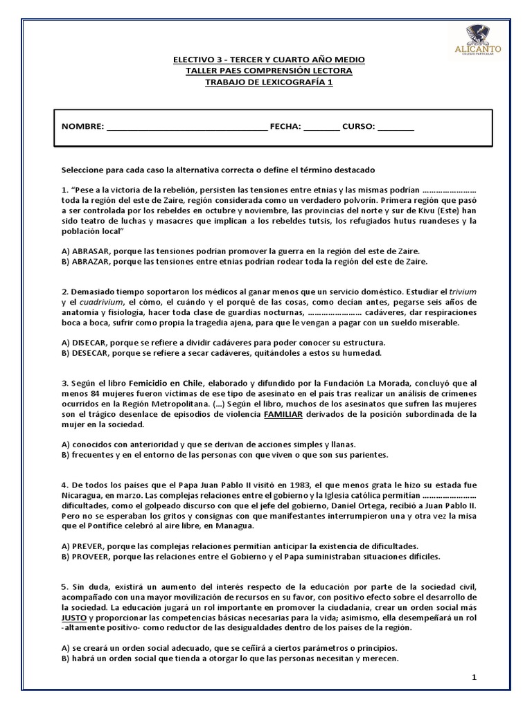 2 - Guía 2 Lexicografía TERCERO Y CUARTO MEDIO 2023 CPA | PDF | Sociedad | Papa juan pablo ii