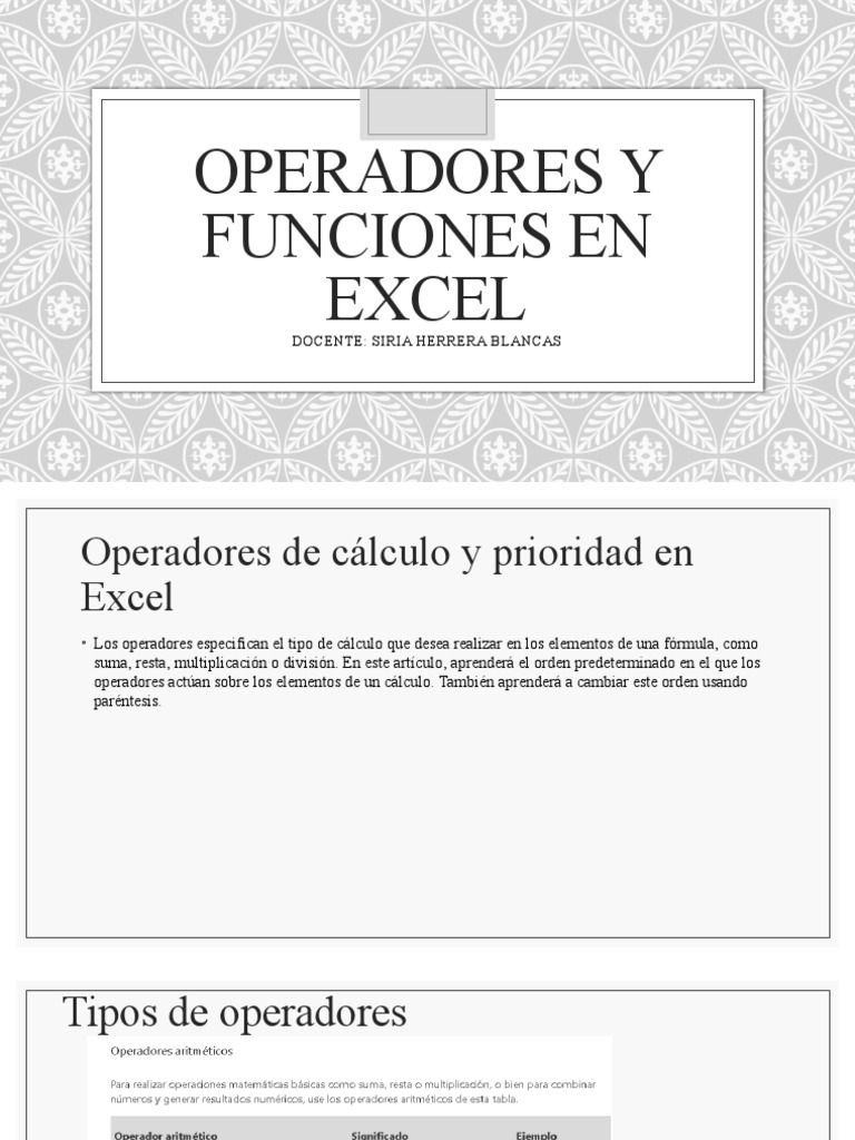 Operadores y Funciones en Excel | PDF