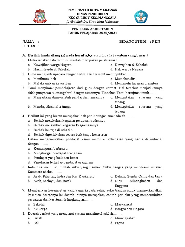 SOAL KELAS 5 PKN Ok | PDF