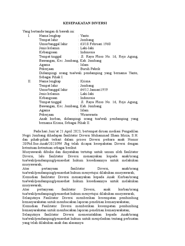 Kesepakatan Diversi Krisna | PDF