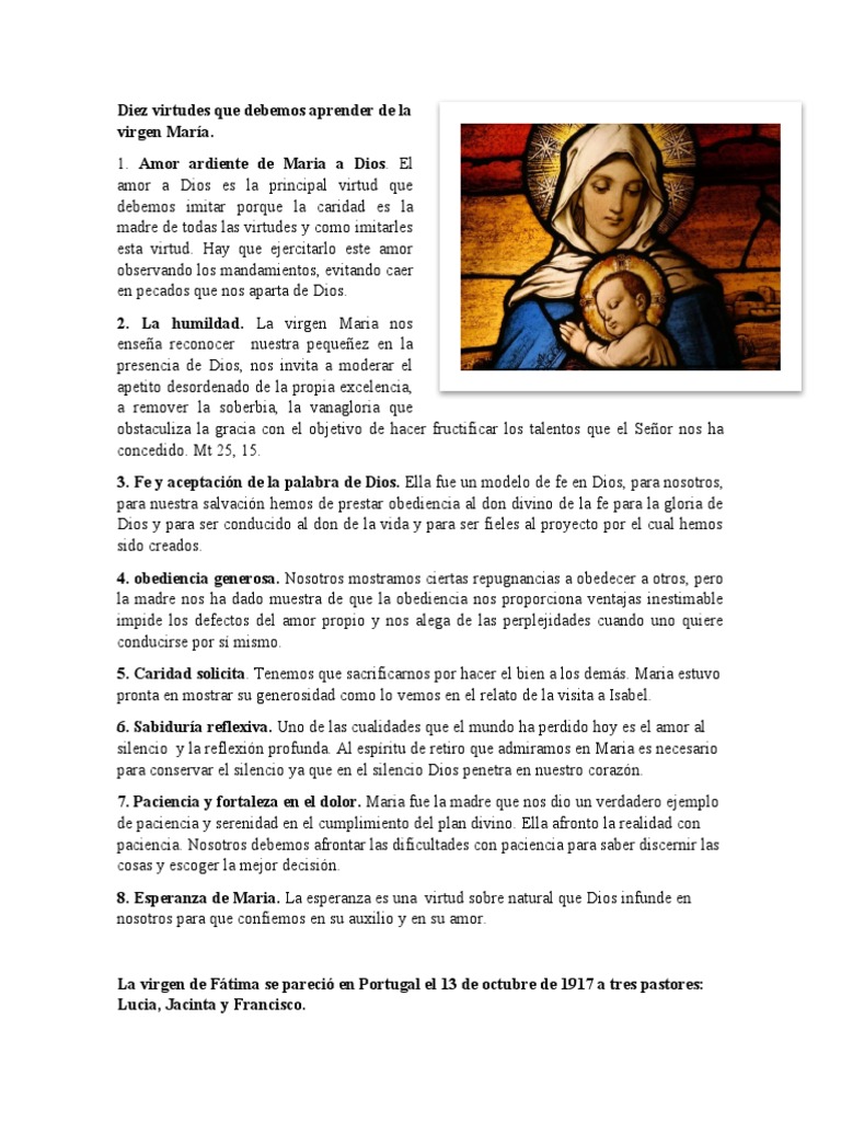Diez Virtudes Que Debemos Aprender de La Virgen Maria | PDF