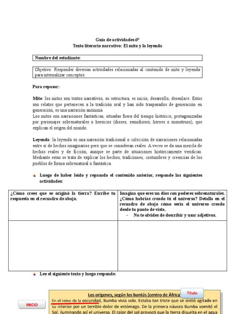 Guía de Actividades 6 - Mito y Leyenda | PDF | Leyendas | Narración