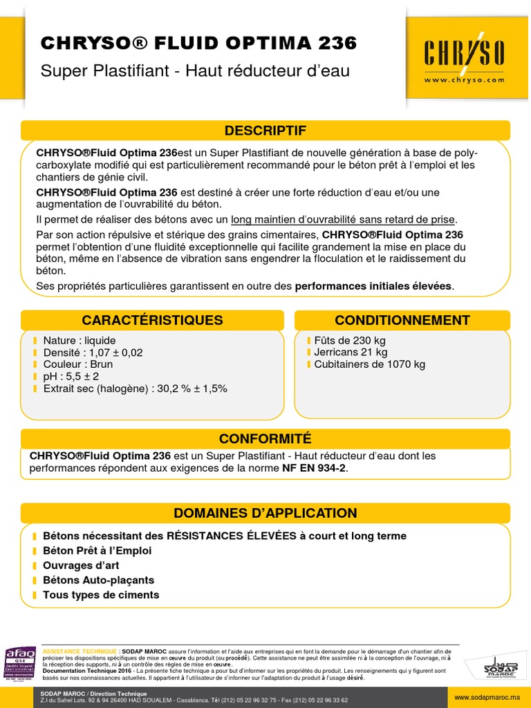 FT - Chryso Fluid Optima 236 | PDF