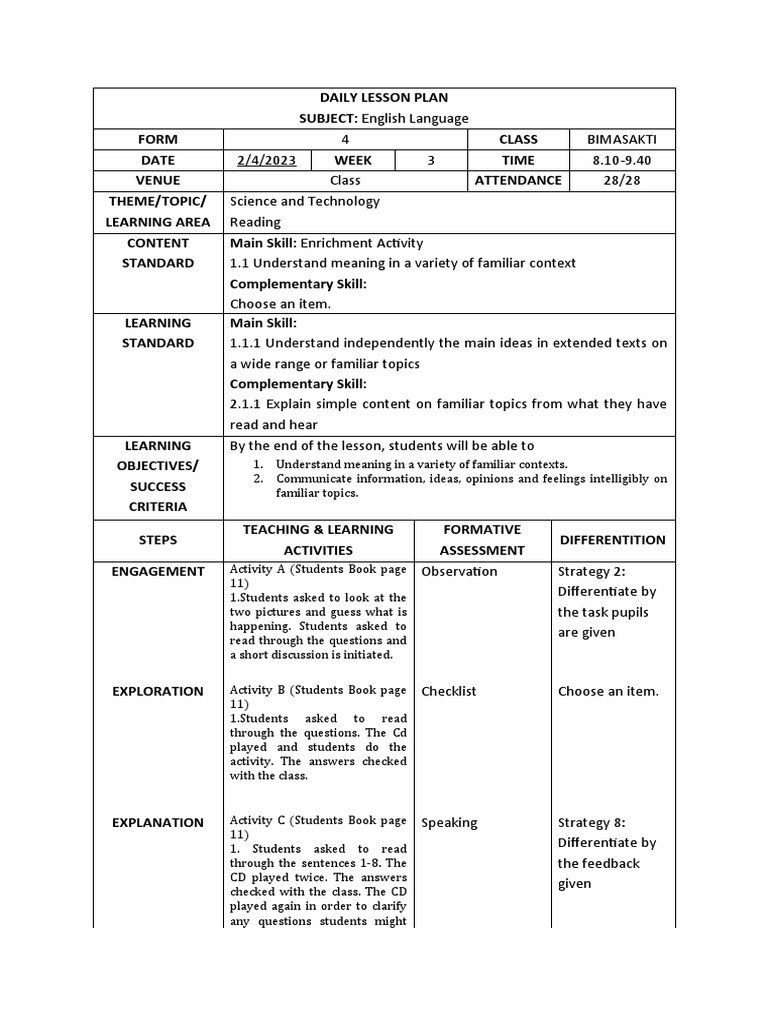 RPH Form 4 WEEK 2 | PDF
