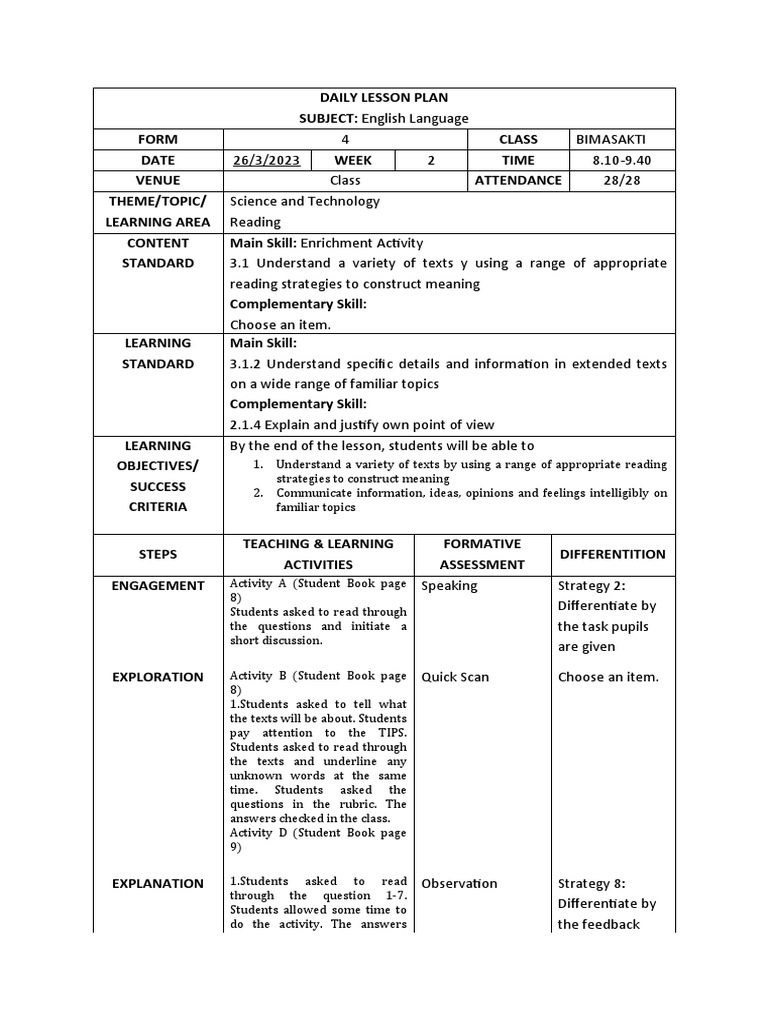 RPH Form 4 WEEK 1 | PDF | Differentiated Instruction | Pedagogy