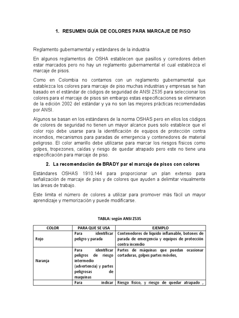 Guía de Colores para Marcaje de Piso | PDF