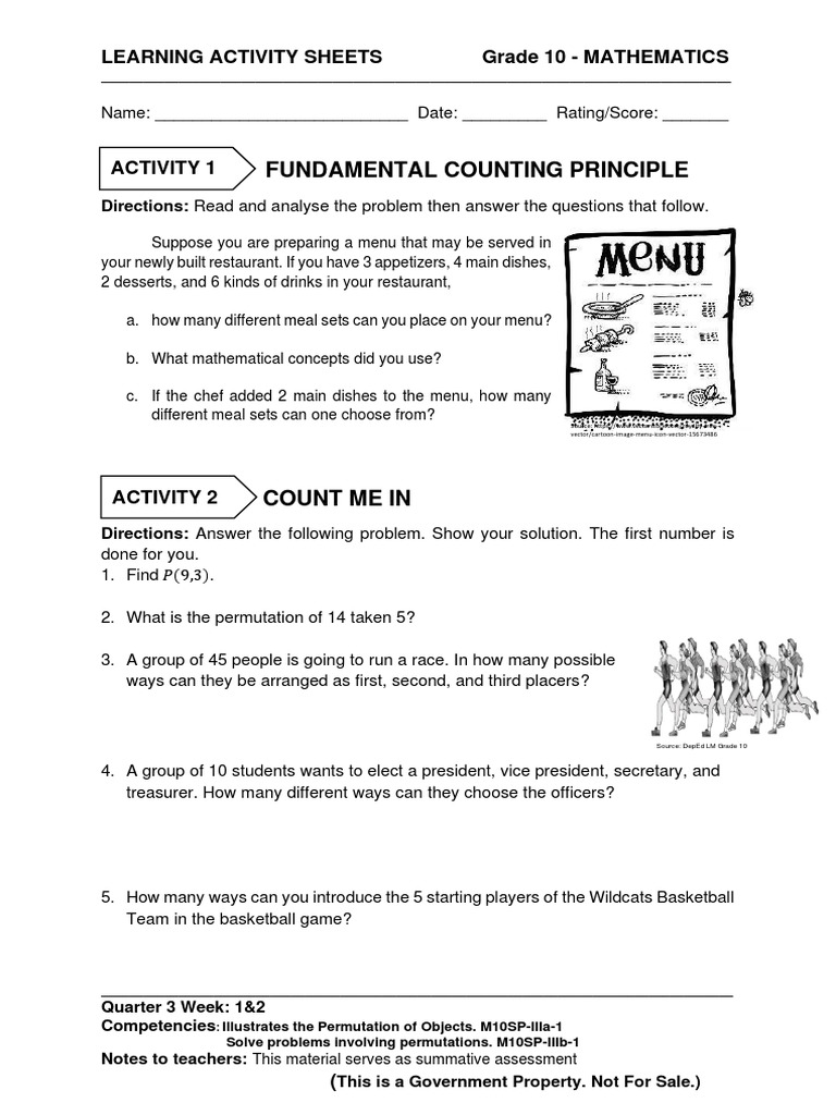 Math 10 Q3 LAS 1 | PDF