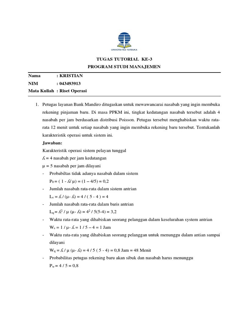 TUGAS 3 Riset Operasi EKMA4413 | PDF