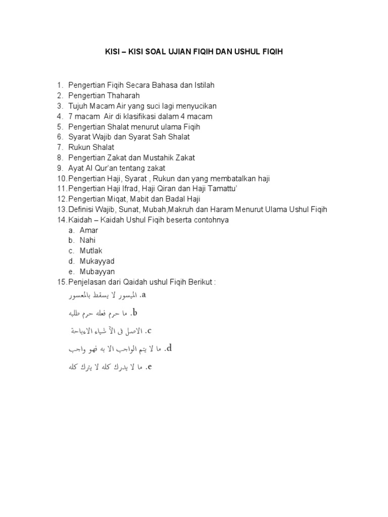 Kisi - Kisi Soal Fiqih Dan Ushul Fiqh | PDF