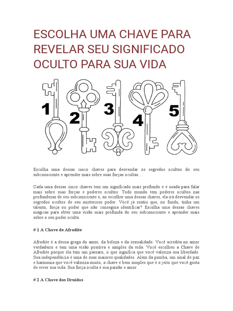 Escolha Uma Chave para Revelar Seu Significado Oculto para Sua Vida ...