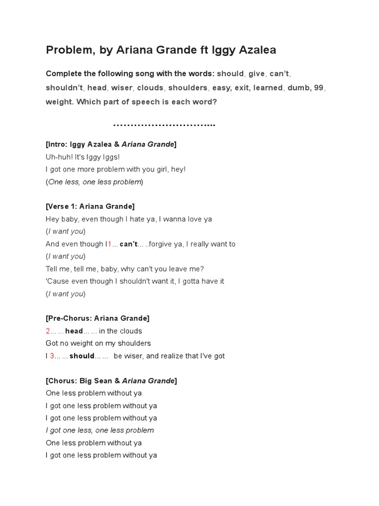 Problem Fill in The Blanks | PDF | Dance Pop | Popular Music