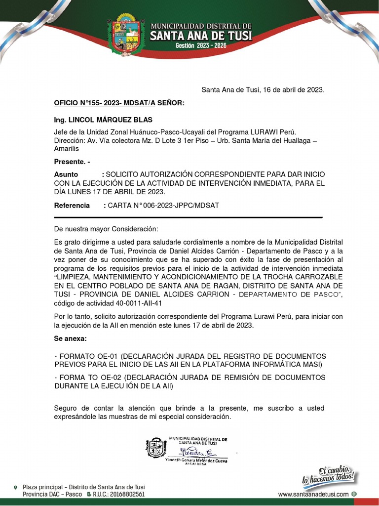 Oficio Modelo para Solicitar Autorización de Inicio de Ejecución | PDF